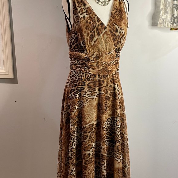 Patra | Dresses | Patra Vintage Animal Print Womens Midi Dress Brown ...